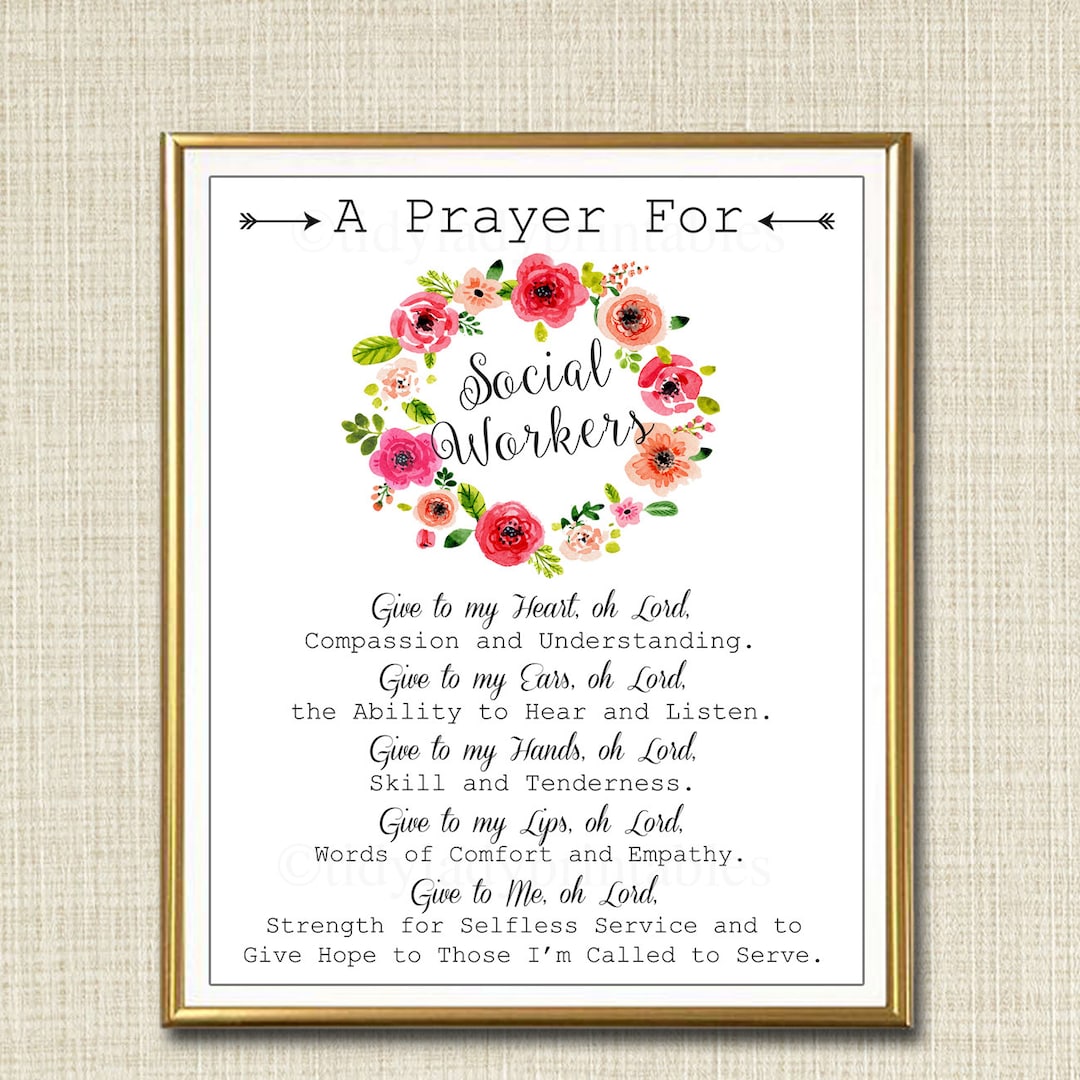 Social Worker Prayer Art: Floral Wreath Office Decor (digital Download ...