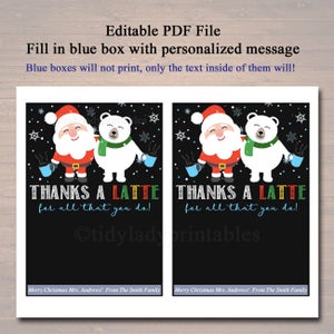 EDITABLE Coffee Card Holder Thanks a Latte Holiday Gift Card - Etsy