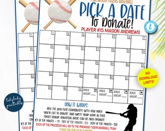 Editable Baseball Calendar Fundraiser Templatepick a Date - Etsy