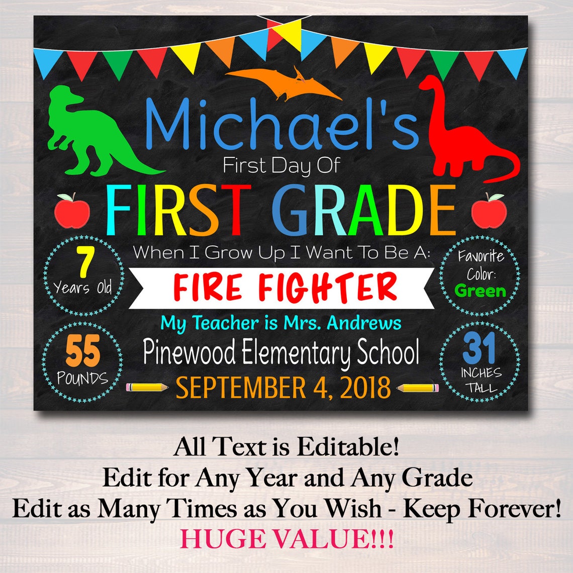 First Day of School Sign Back to School Chalkboard Poster | Etsy