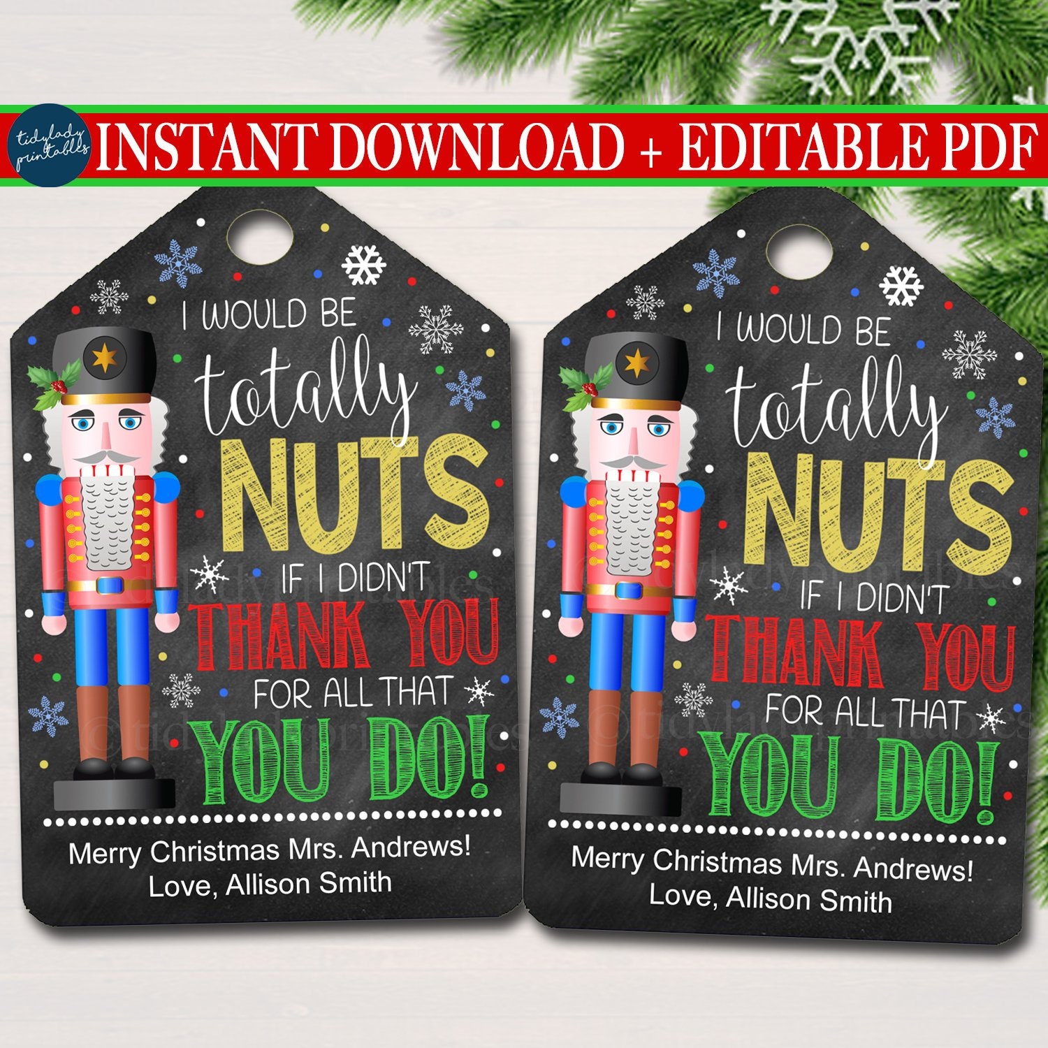 Christmas Nutcracker Gift Tags: Holiday Thank You (editable PDF) - Etsy