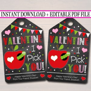 EDITABLE Apple Valentine's Day Gift Tags, Kids Friend Classroom Fruit ...