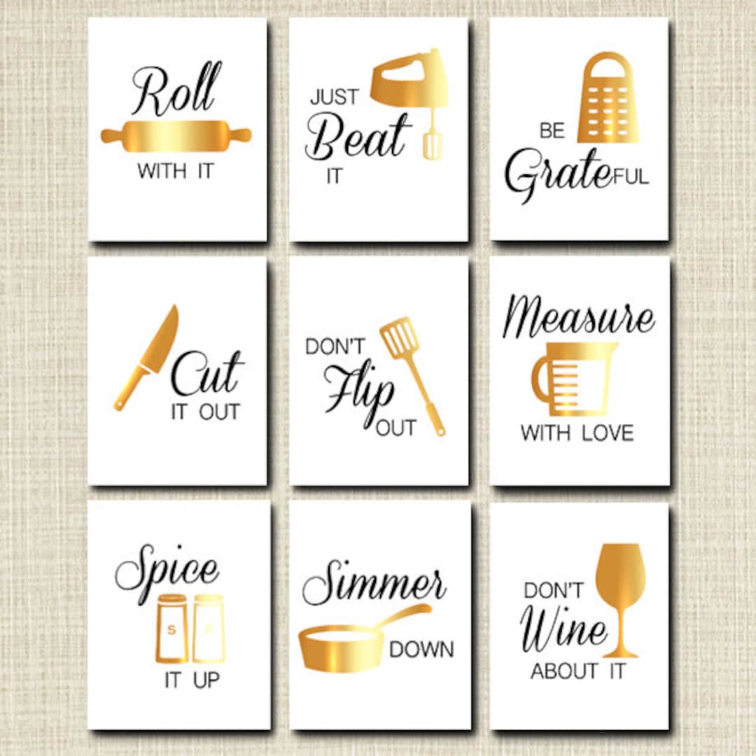 Kitchen Wall Art, Kitchen Decor PRINTABLE Signs, INSTANT DOWNLOAD Gold ...