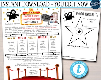 Hollywood Teacher Appreciation Staff Invitation Newsletter, Printable ...