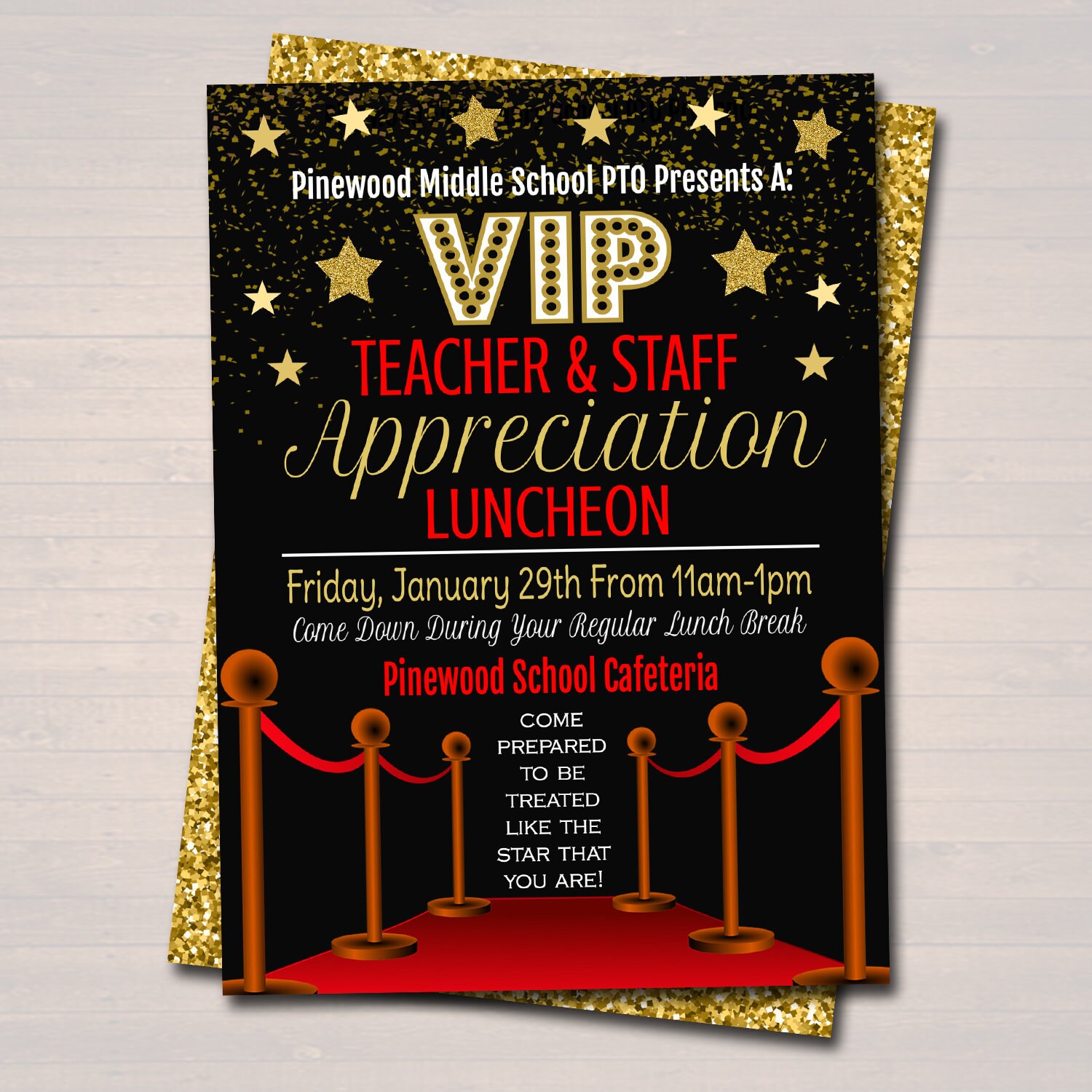 Editable Teacher Appreciation Luncheon Invitation: Hollywood Theme ...