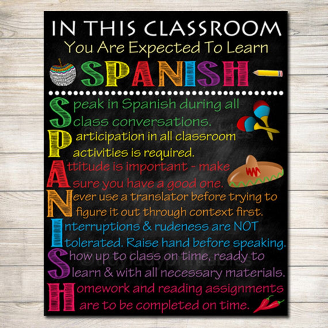 Spanish Classroom Rules Printable Poster Spanish Class Decor - Etsy Canada