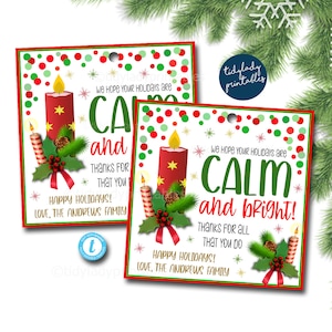 Christmas Candle Gift Tags, Hope Your Holidays Are Calm and Bright ...