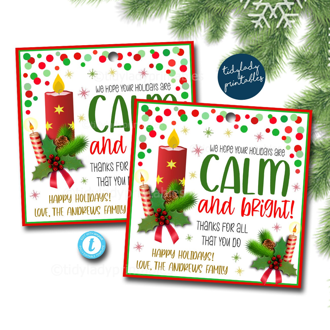 Christmas Candle Gift Tags: Editable Holiday Favor (digital) - Etsy