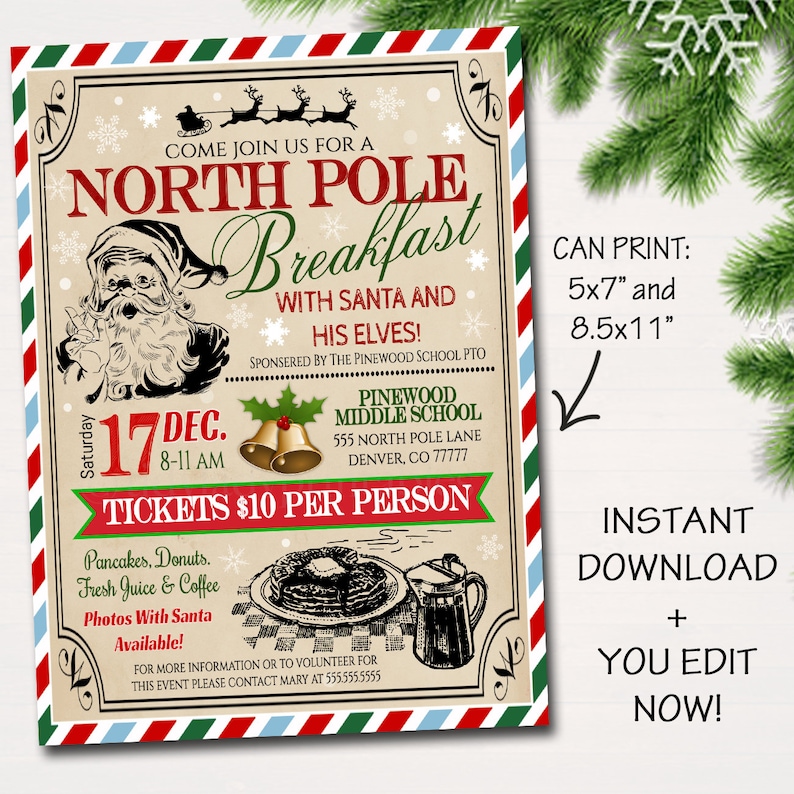 EDITABLE Breakfast With Santa Flyer & Tickets North Pole - Etsy