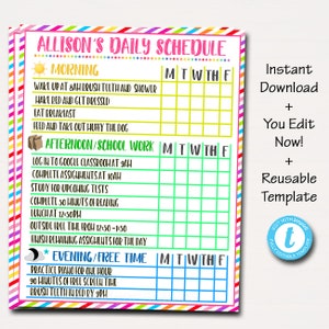 Printable Home School Schedule, Daily Subject Checklist, Homework ...