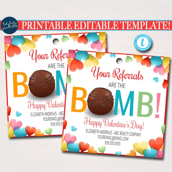 Valentine Realtor Gift Tag, Your referrals are the bomb, hot chocolate ...