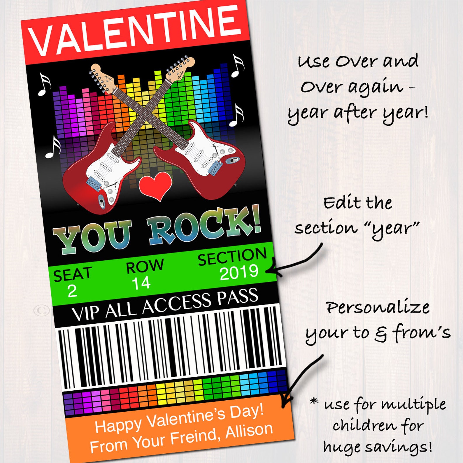 EDITABLE You Rock Valentine's Day Ticket Staff Teacher - Etsy