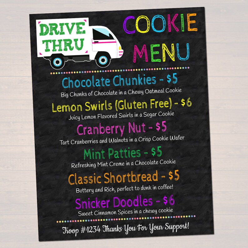 EDITABLE Drive Thru Cookie Booth Menu Sign, Digital File Troop Leader ...