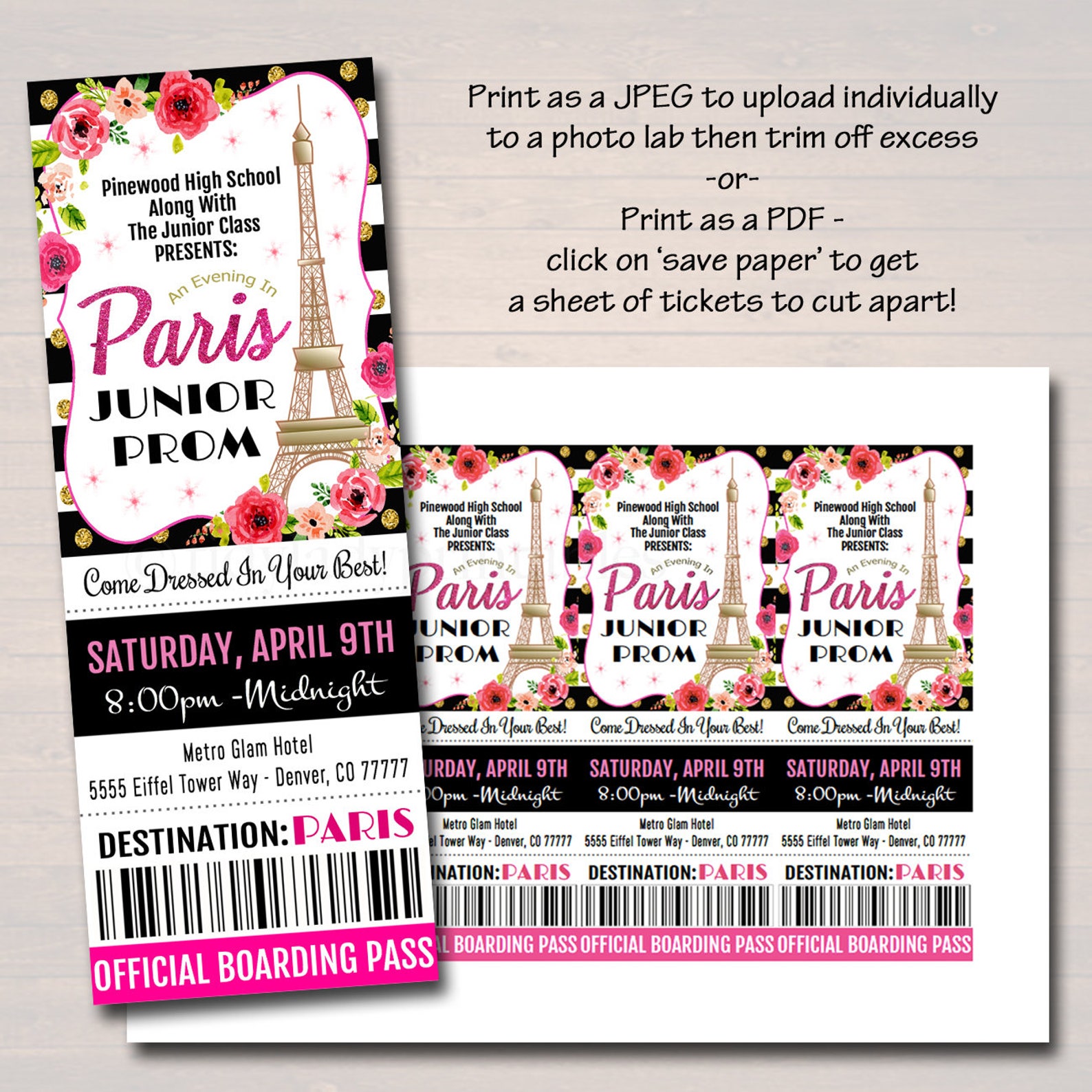 EDITABLE Prom Ticket/flyer Set School Dance Flyer Digital - Etsy