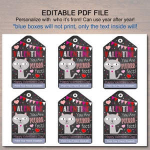 EDITABLE Valentine You Are Puurrfect Cat Gift Tags Teacher Friend Kids ...