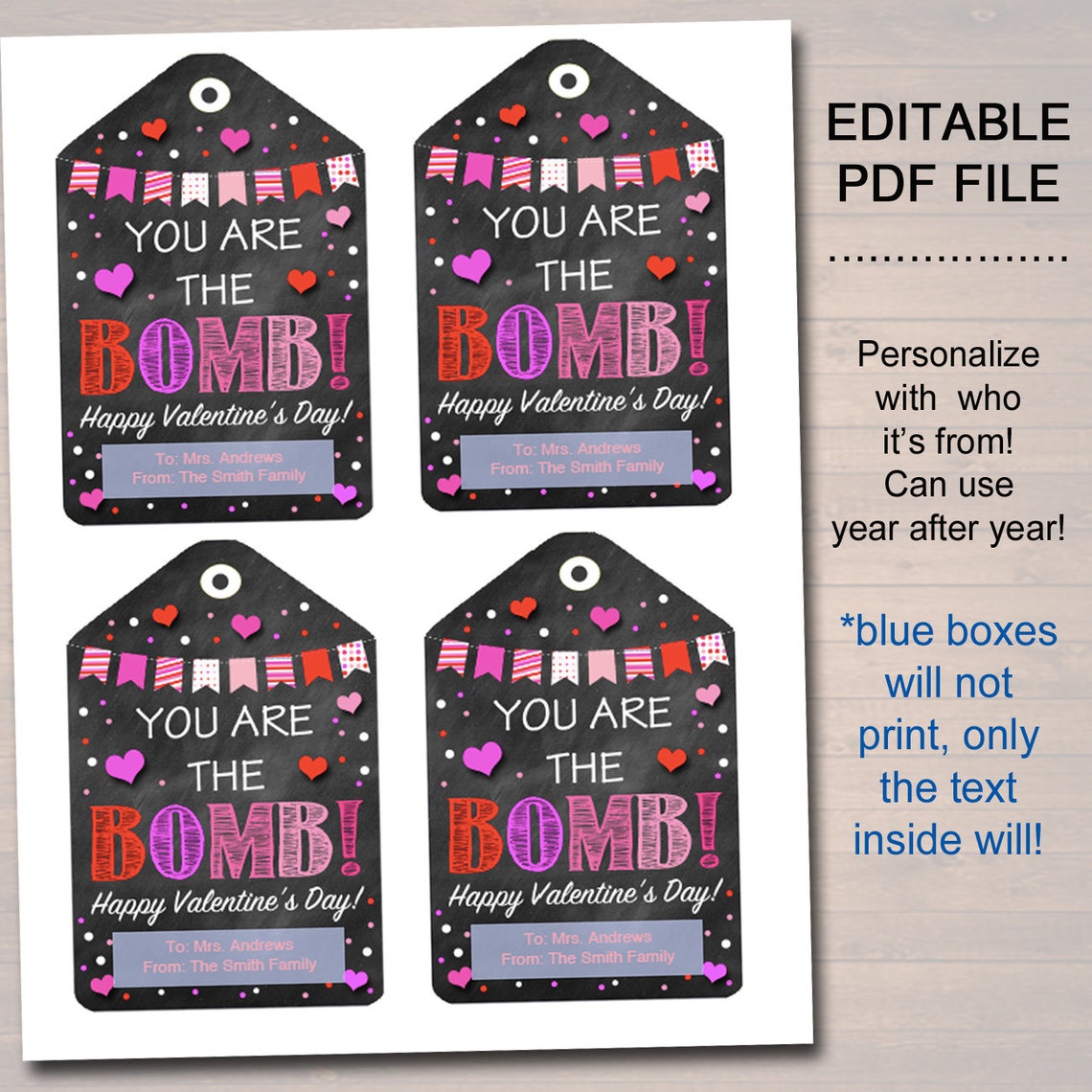 EDITABLE You're the Bomb Valentine's Day Gift Tags - Etsy
