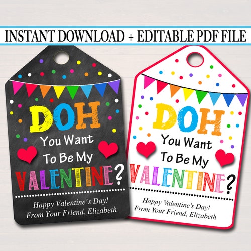 Doh You Want to Be My Valentine Play Dough Valentine Tag - Etsy