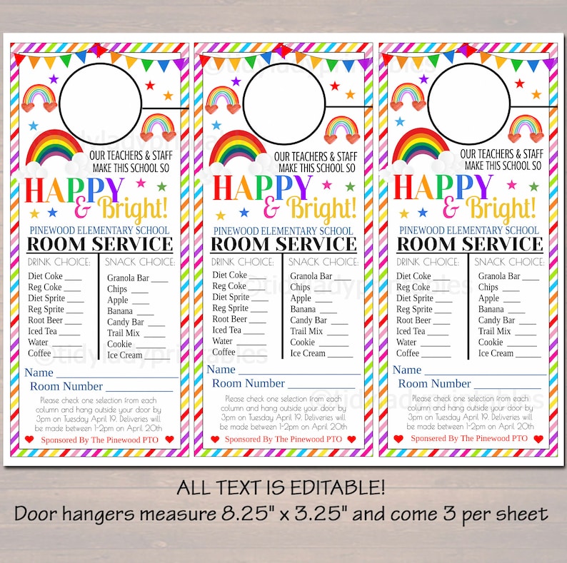 Rainbow Room Service Door Hanger Teacher and Staff - Etsy