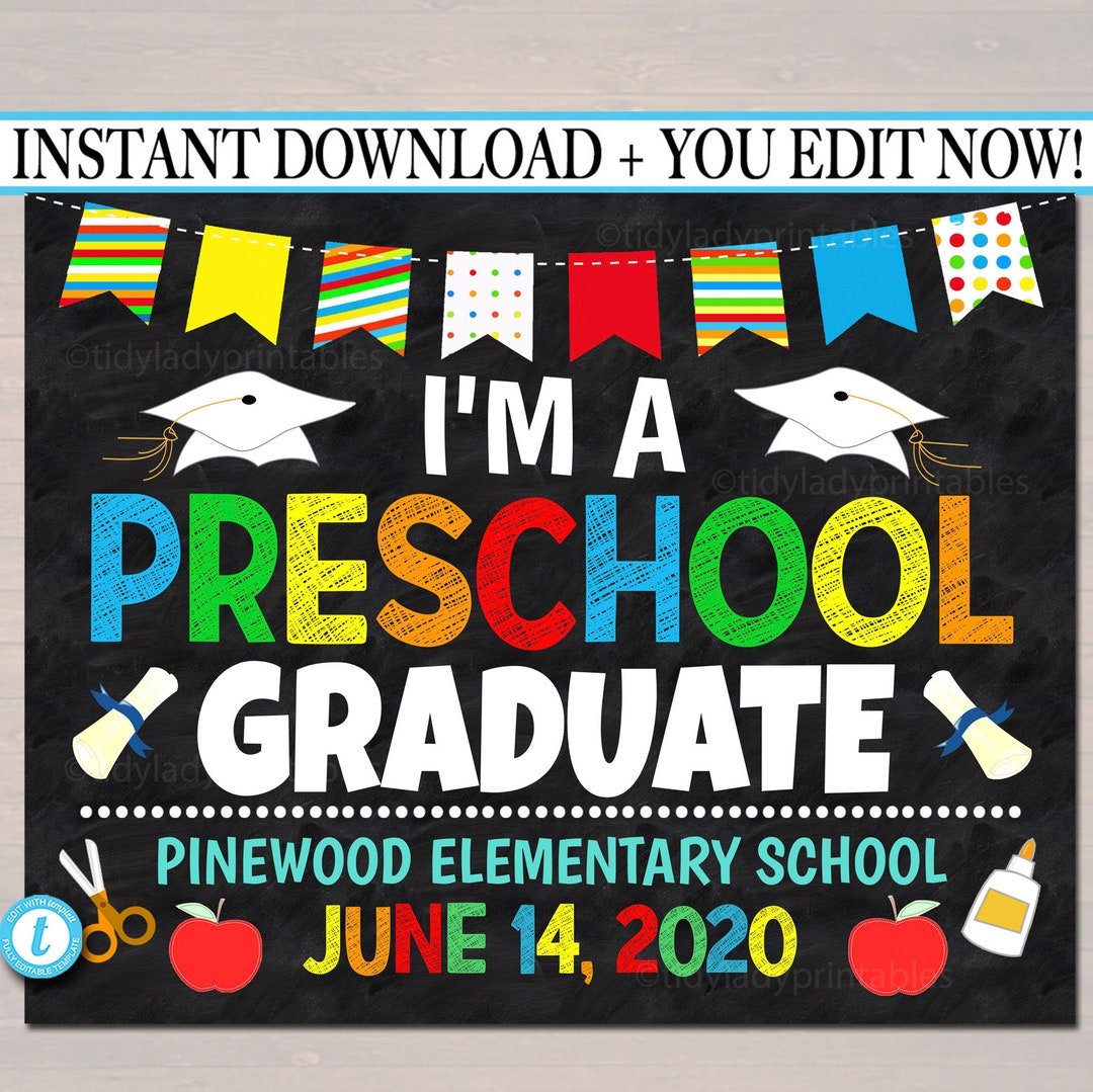 Preschool Graduation Photo Prop Sign, End of School Chalkboard Poster ...