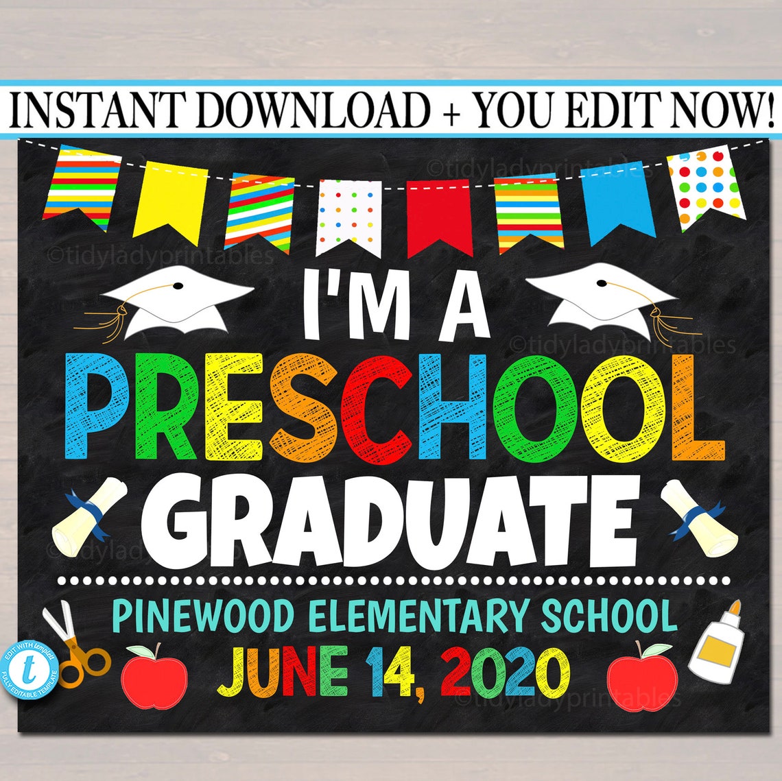 Preschool Graduation Photo Prop Sign End of School Chalkboard | Etsy