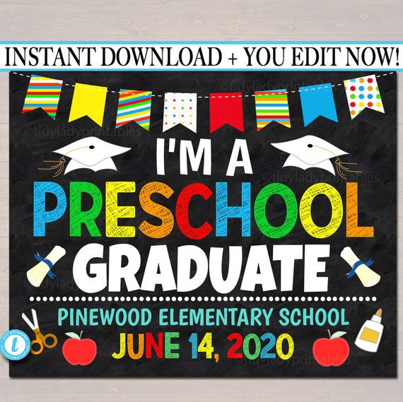 Preschool Graduation Photo Prop Sign End Of School Chalkboard Poster preschool-graduation-photo-prop-sign-end-of-school-chalkboard-poster