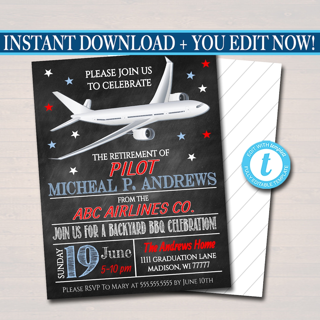 Pilot Retirement Invitation Air Force Invite, Chalkboard Digital ...