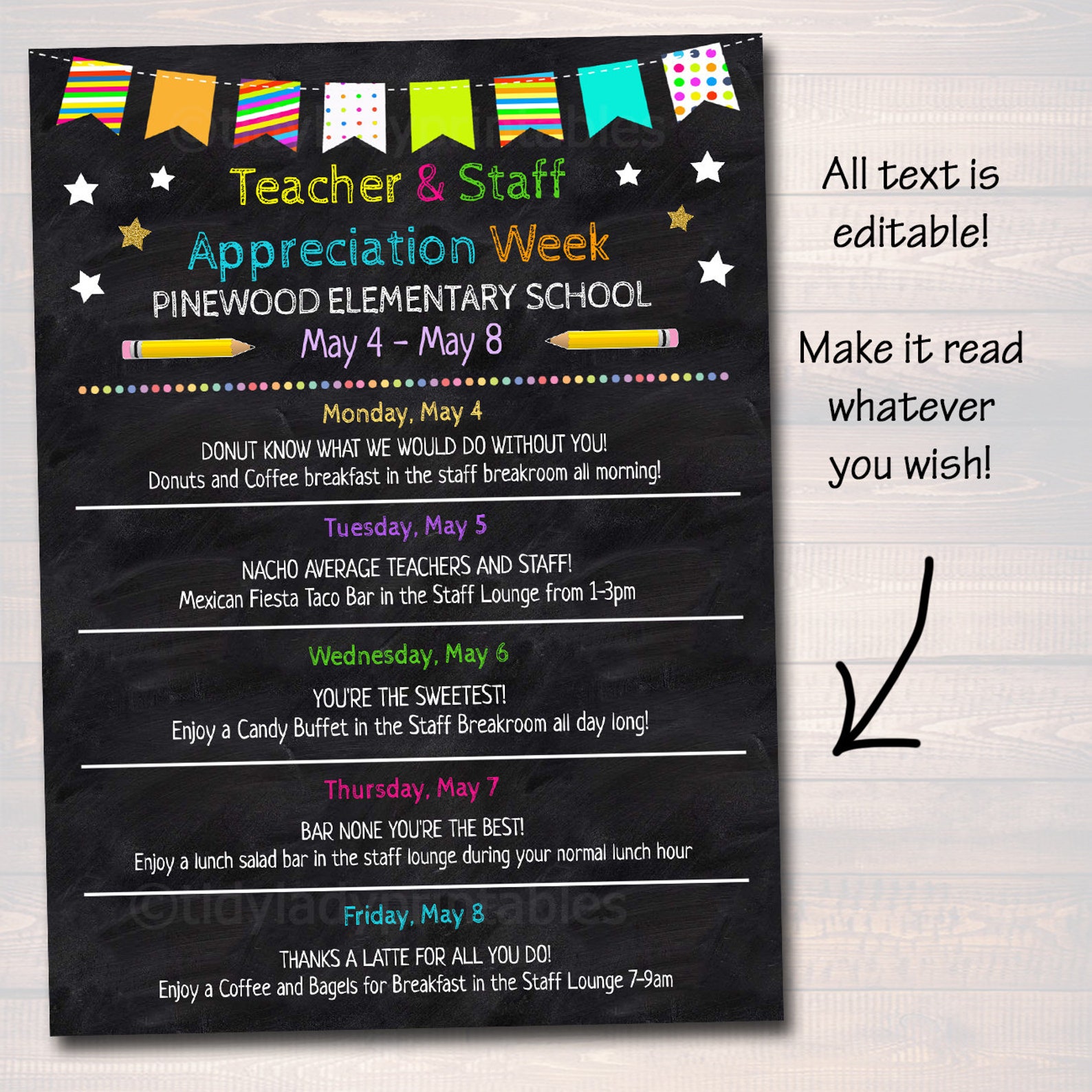 EDITABLE Teacher Appreciation Week Itinerary Poster Digital | Etsy