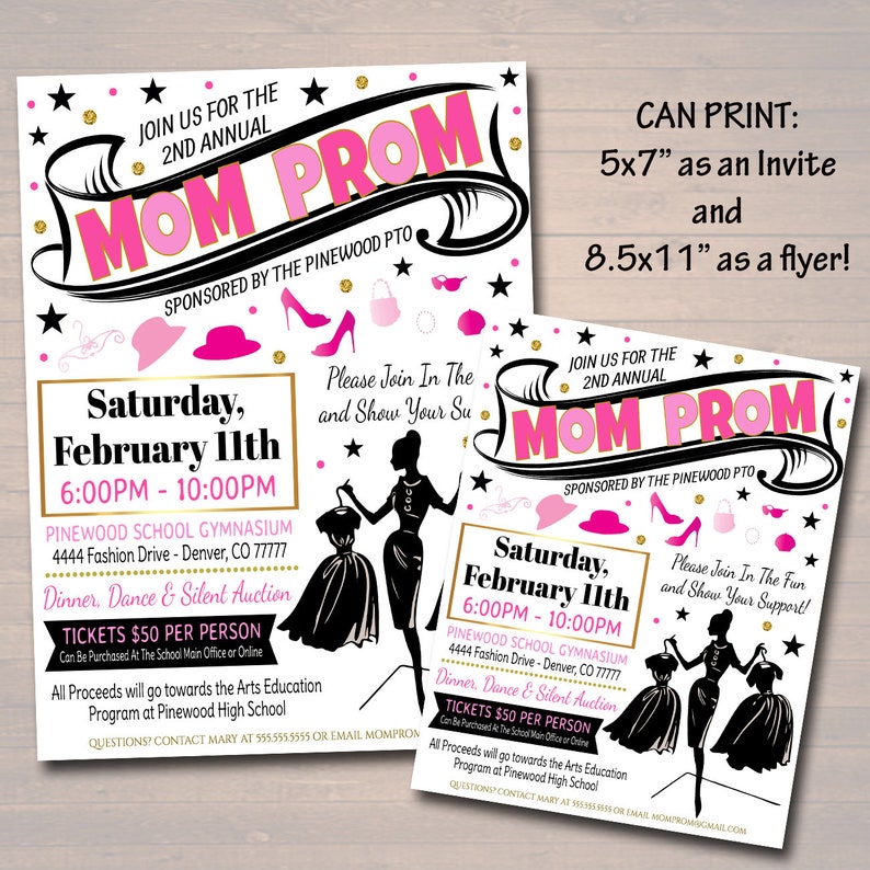 EDITABLE Mom Prom Fundraiser Flyer Invite Ticket Set Pto Pta - Etsy