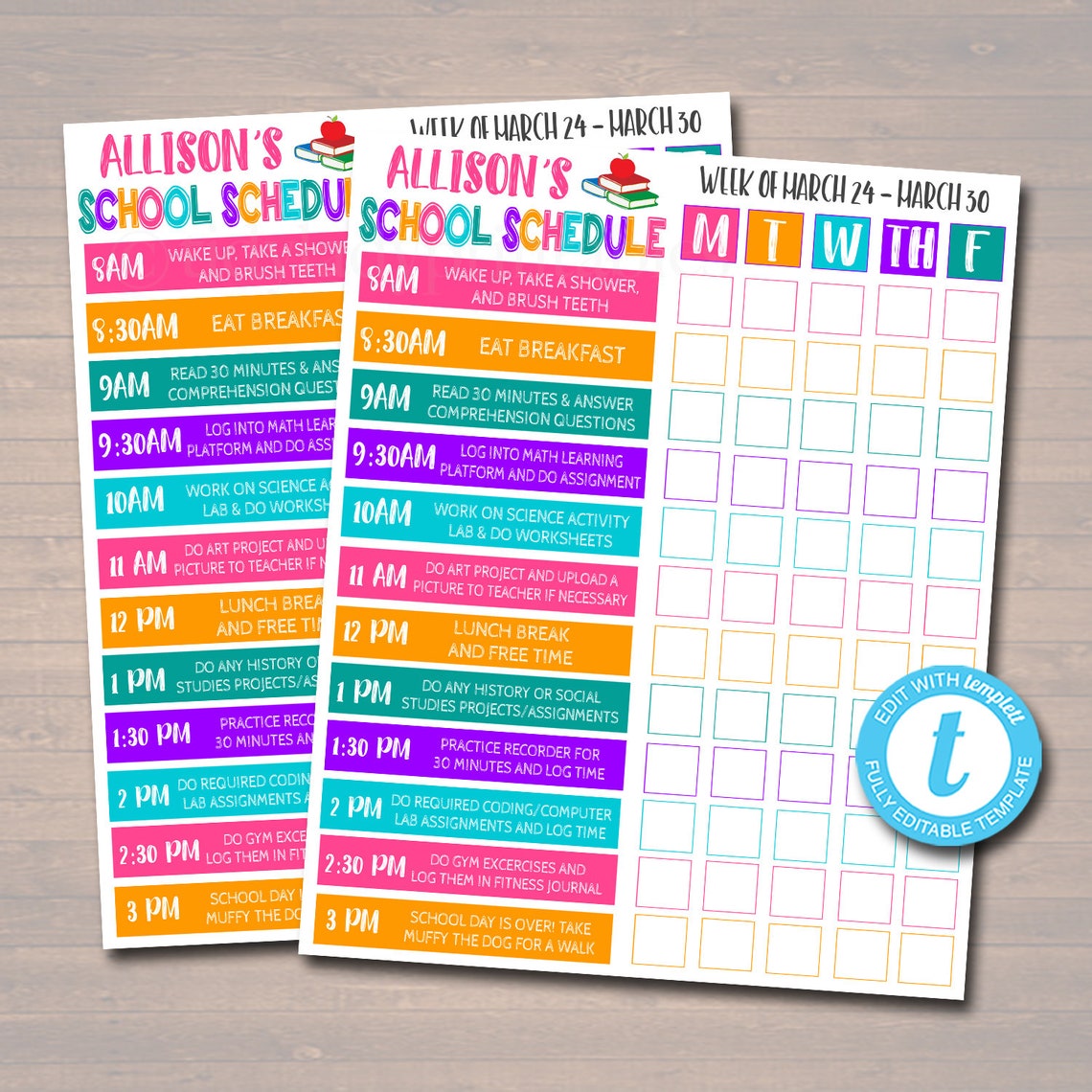 home-school-schedule-daily-weekly-subject-checklist-homework-etsy