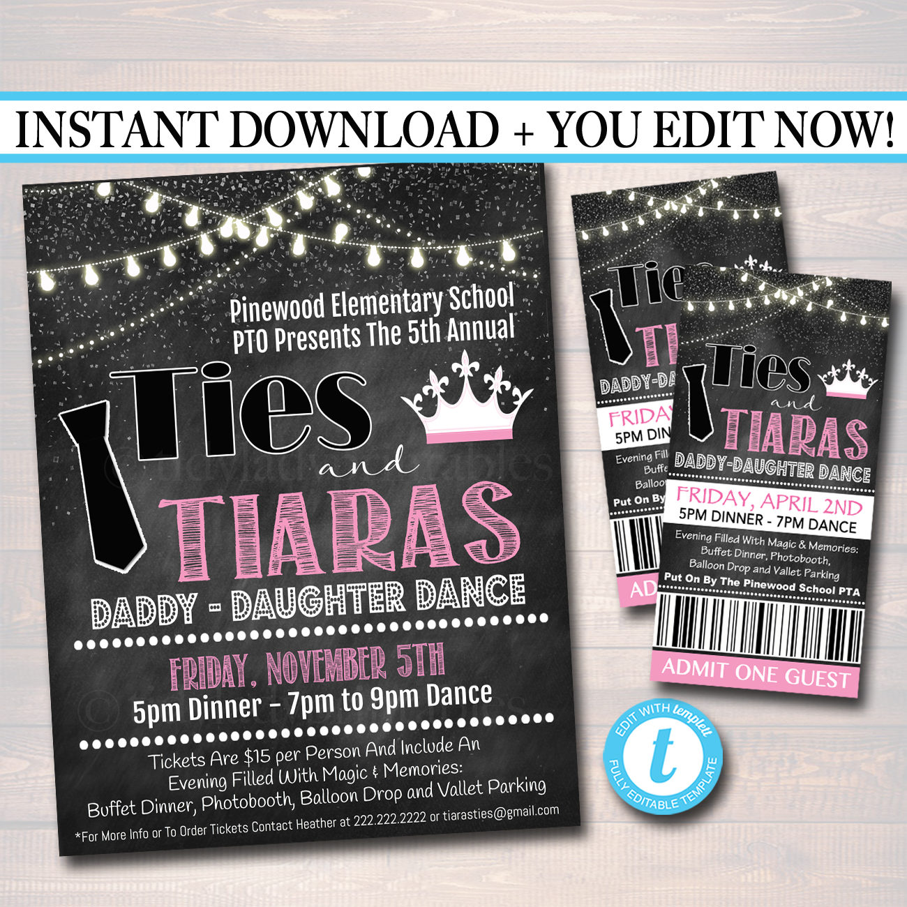 Daddy Daughter Dance Flyer Set: Ties & Tiaras, Editable (instant ...