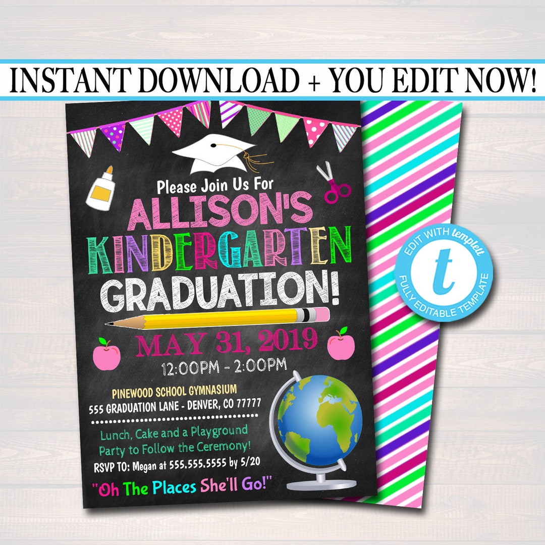 Editable Chalkboard Graduation Invitation: School Ceremony Invite ...
