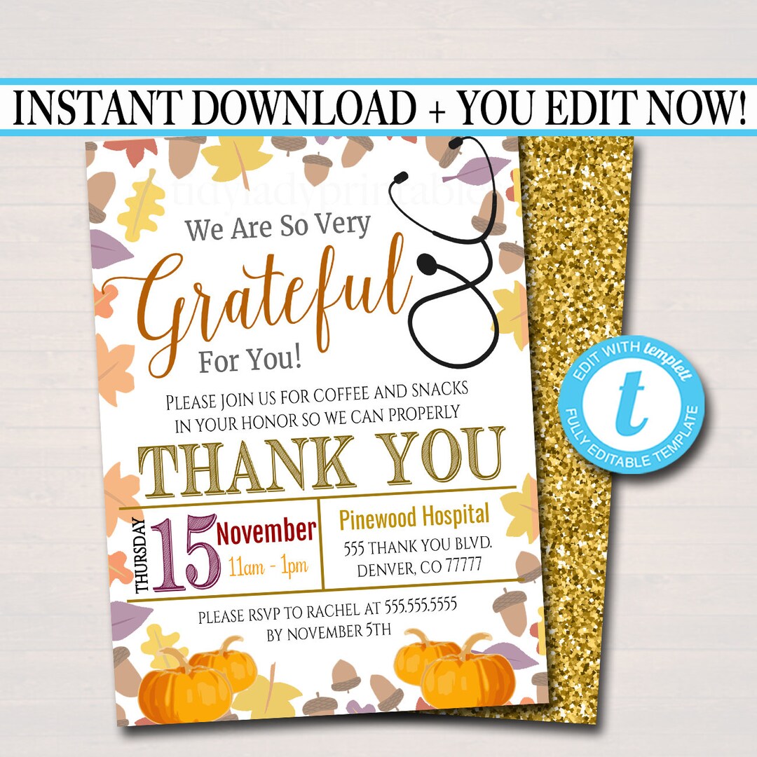 Fall Appreciation Invitation, Grateful for You Nurse Hospital Staff ...