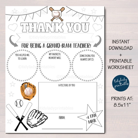 Baseball Teacher Appreciation Staff Printable, Fan Mail Student ...