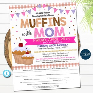 Muffins With Mom Flyer, Mother's Day Brunch Breakfast Event Permission ...