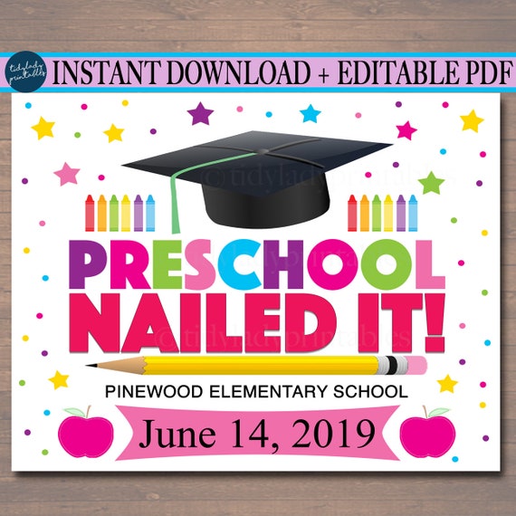 EDITABLE DATE Preschool Graduation Photo Sign, End of School Chalkboard ...