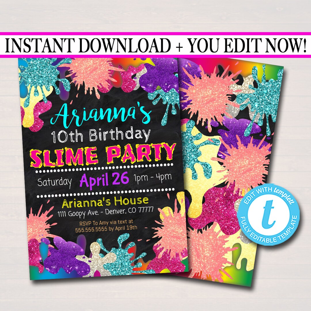 EDITABLE Slime Party Birthday Invitation, Slime Mad Scientist Kids ...