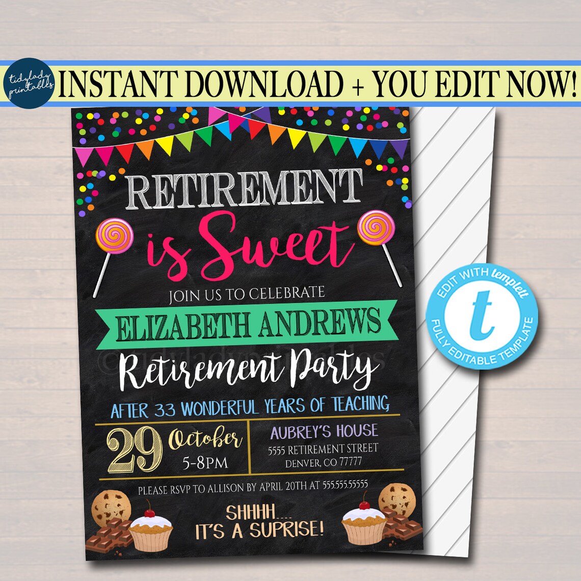 Retirement is Sweet Invitation Printable Teacher Nurse - Etsy