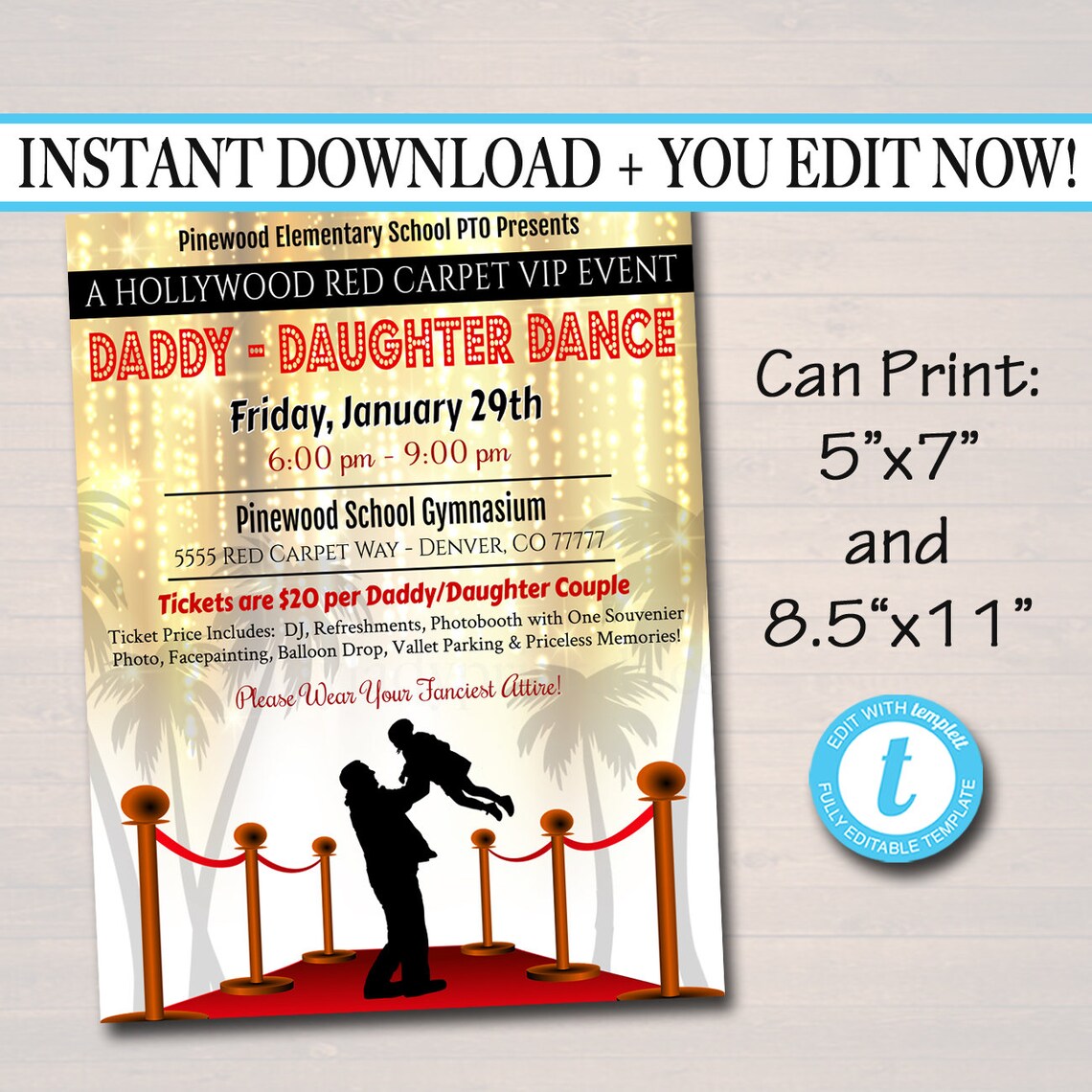 EDITABLE Daddy Daughter Dance Set School Dance Flyer - Etsy