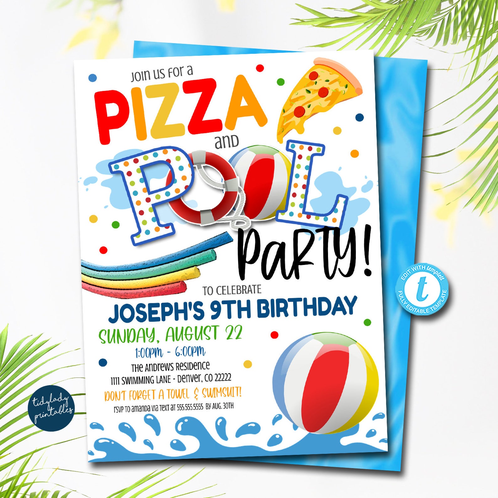 Pizza and Pool Party Invitation End of School Party - Etsy