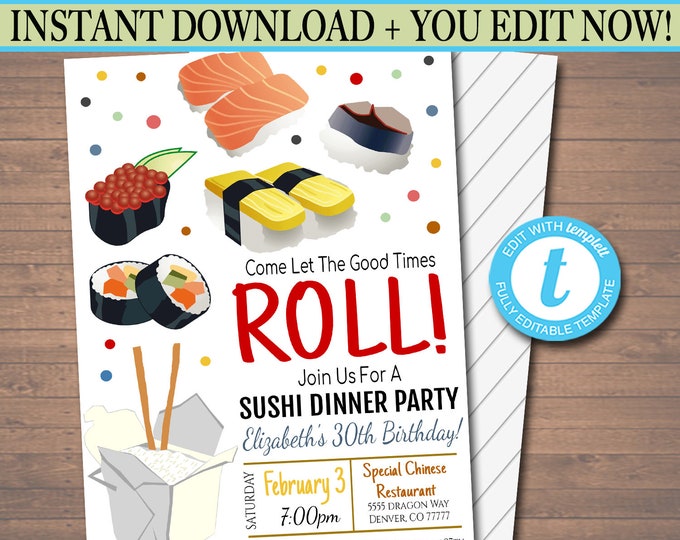 EDITABLE Hibachi Dinner Party Invitation, Party Invite, Chinese ...