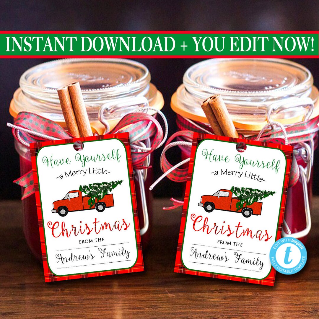 Christmas Red Truck Gift Tags, Flannel Plaid Christmas Cards, Retro ...