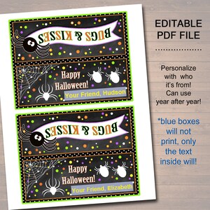 EDITABLE Bugs & Kisses Halloween Treat Bag Toppers, Halloween Favor ...