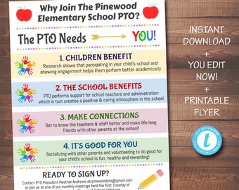 PTO PTA Recruitment Flyer School Fundraiser Event Volunteer - Etsy