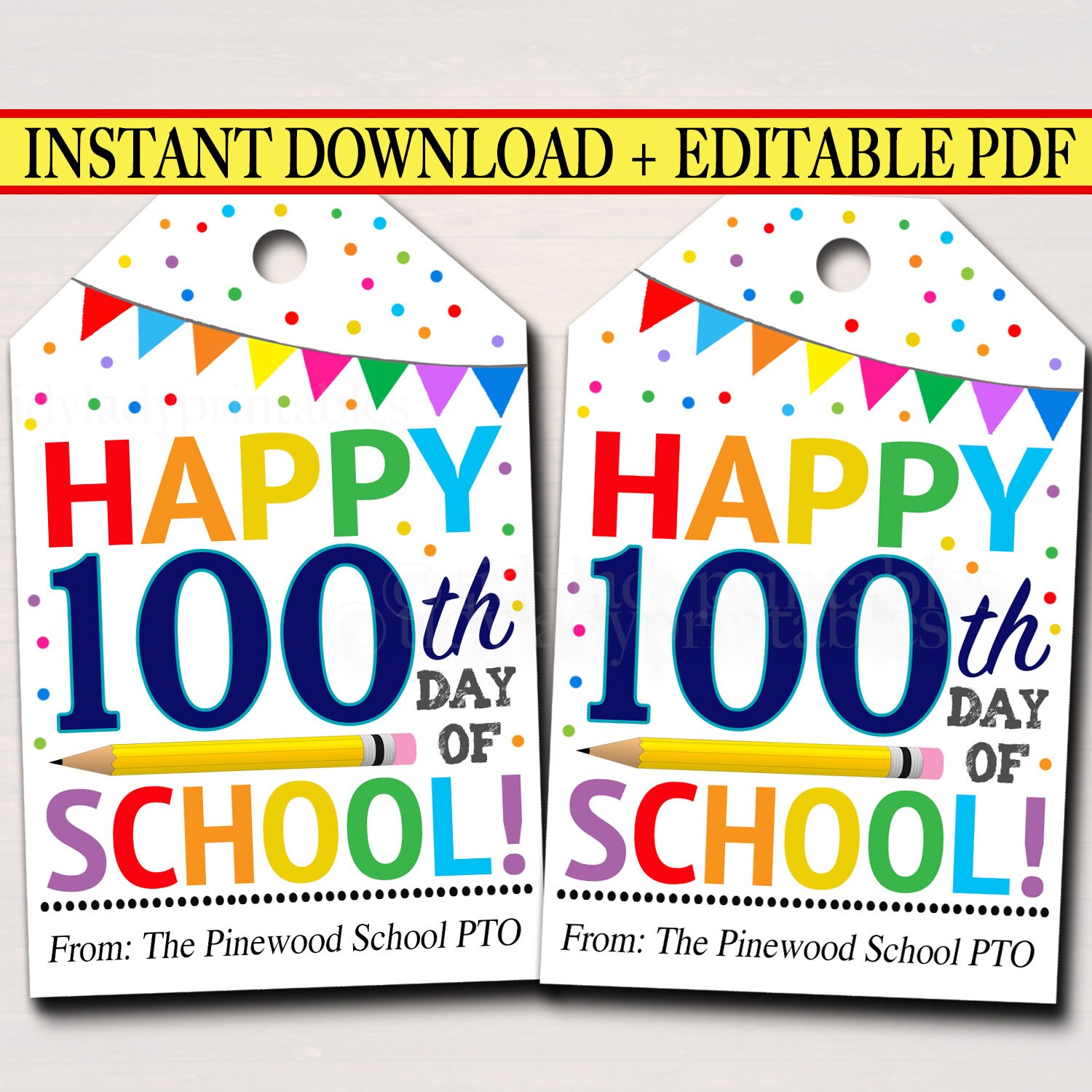 Happy 100th Day of School Gift Tags School Pto Pta Printable - Etsy
