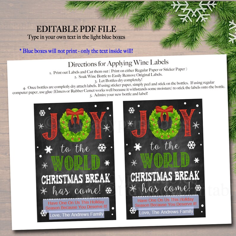 EDITABLE Teacher Gift Christmas Wine Label INSTANT DOWNLOAD - Etsy