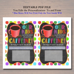 EDITABLE Coffee Gift Card Holder Printable Teacher Babysitter Gift ...