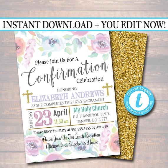 EDITABLE Confirmation Invitation, Christian Religious Invite, Diy ...