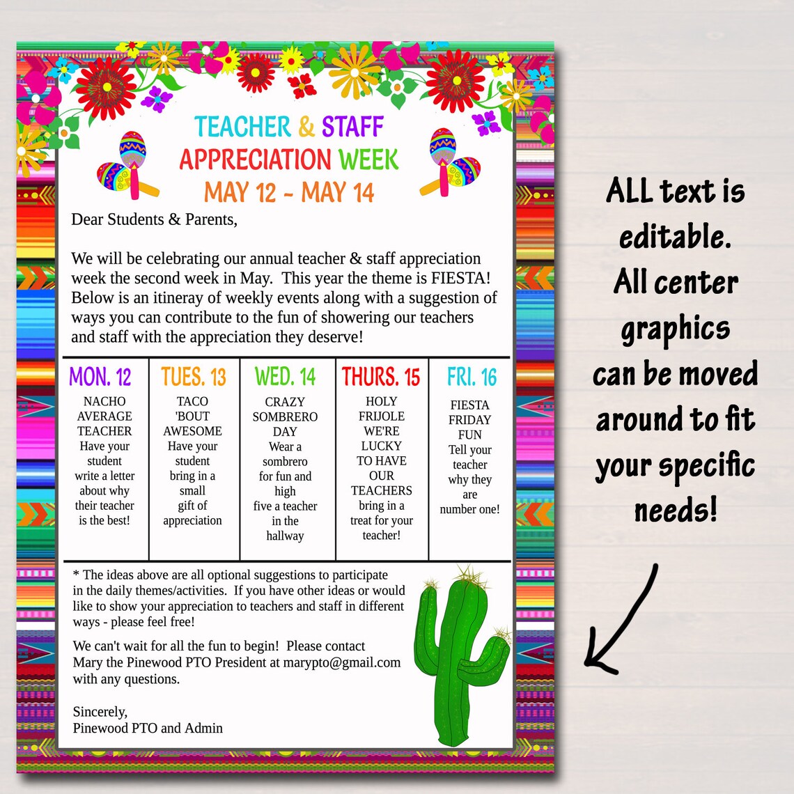 Editable Fiesta Teacher Appreciation Staff Invitation - Etsy