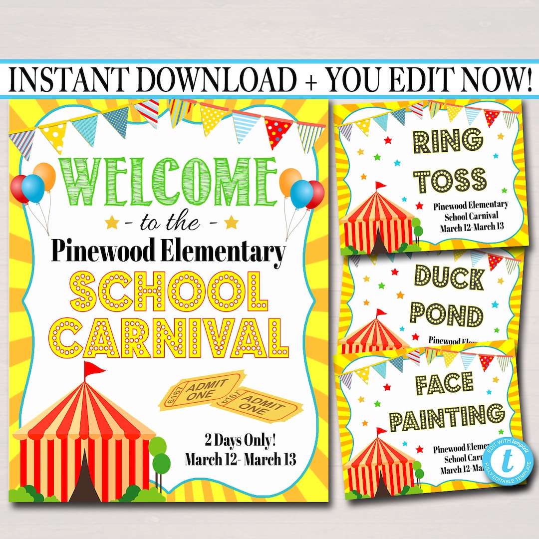 Editable School Carnival Signs: Circus Party Poster (digital Download ...