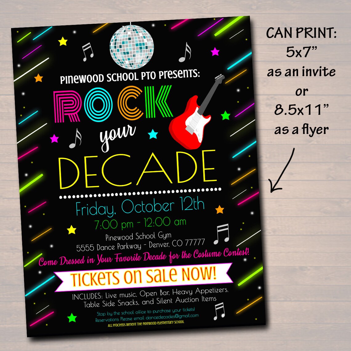 Rock the Decade Dance Flyer Set: Editable School Event (digital ...